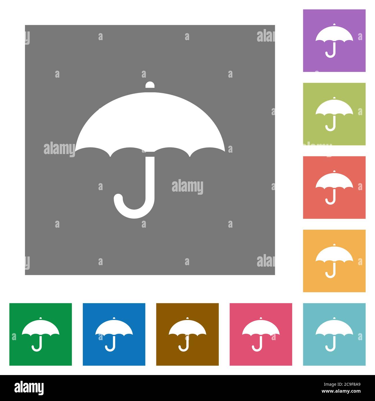 Umbrella flat icons on simple color square backgrounds Stock Vector ...