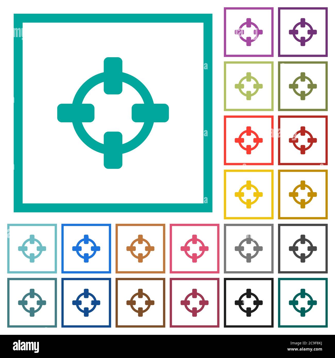 Target flat color icons with quadrant frames on white background Stock ...