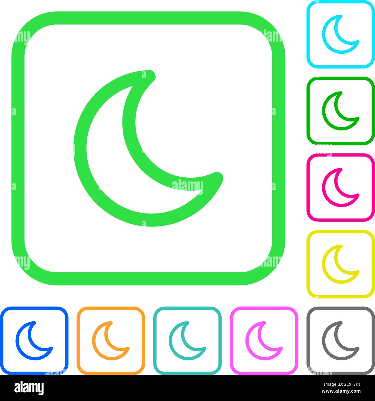 Moon shape vivid colored flat icons in curved borders on white ...