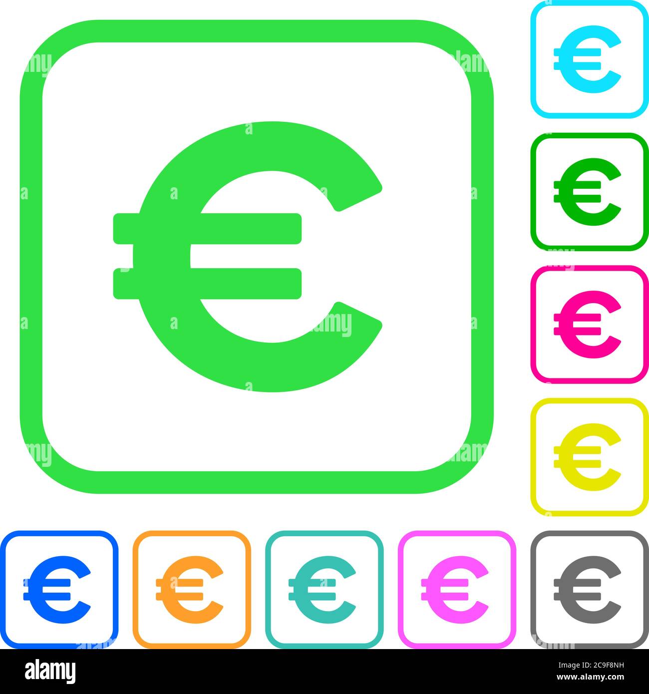 Euro sign vivid colored flat icons in curved borders on white ...