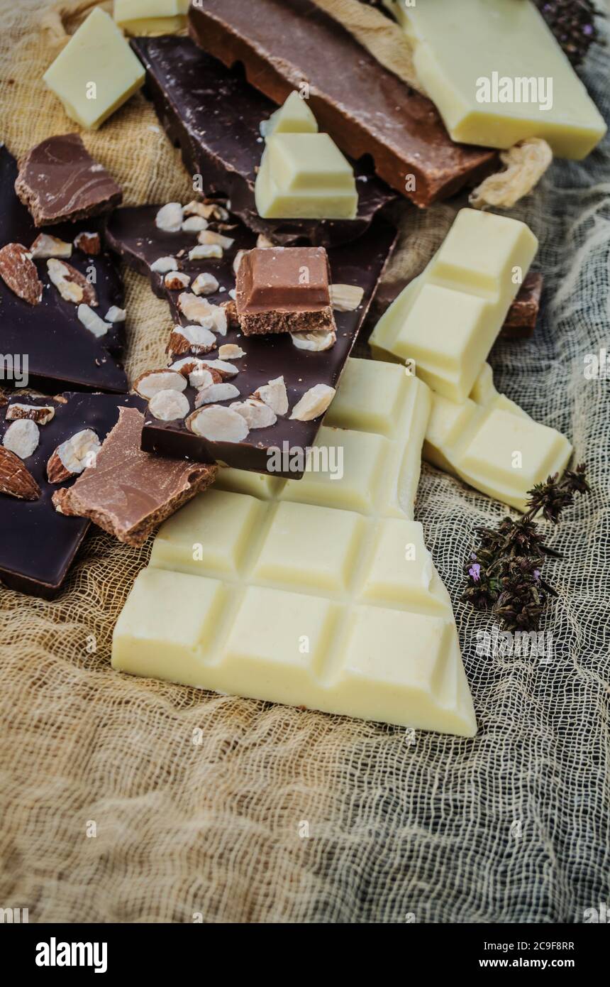 Chocolate blocks stack with different kind of chocolate. Chocolate bar ...