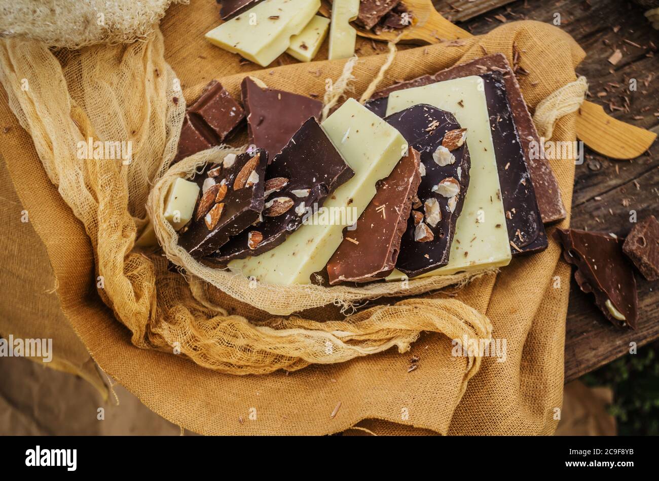 Chocolate blocks stack with different kind of chocolate. Chocolate bar ...