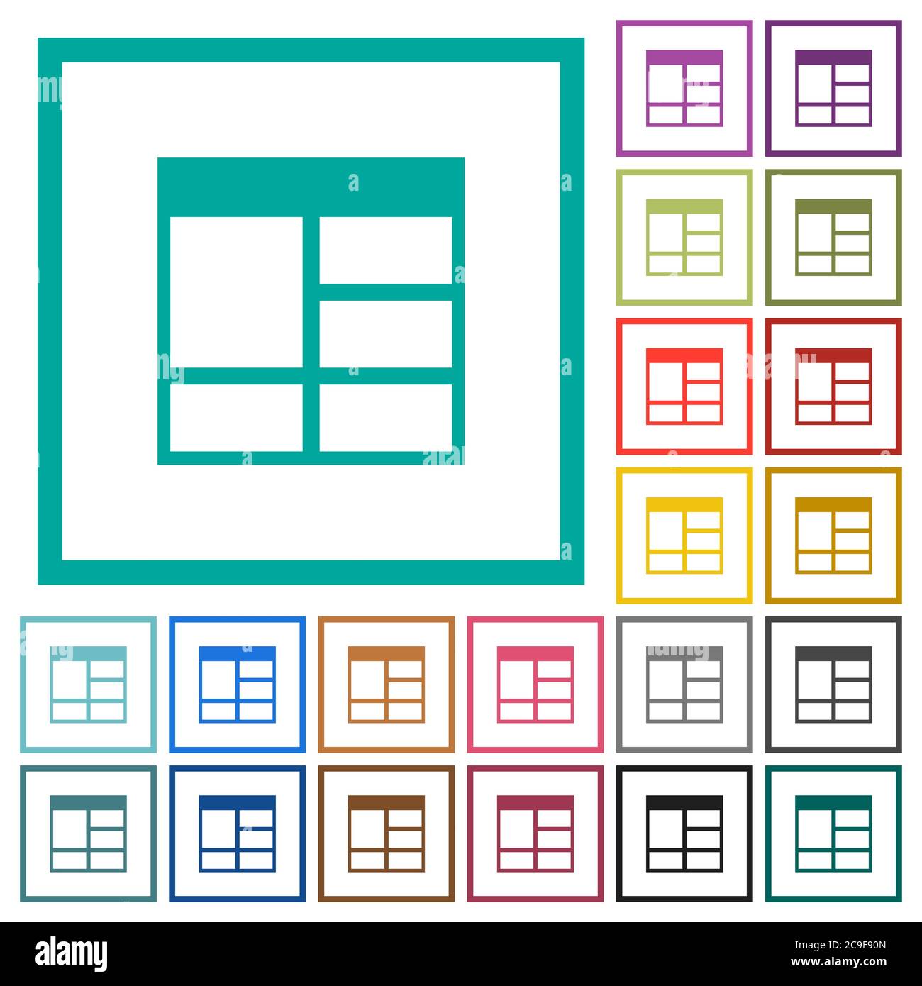 Spreadsheet vertically merge table cells flat color icons with quadrant frames on white ...