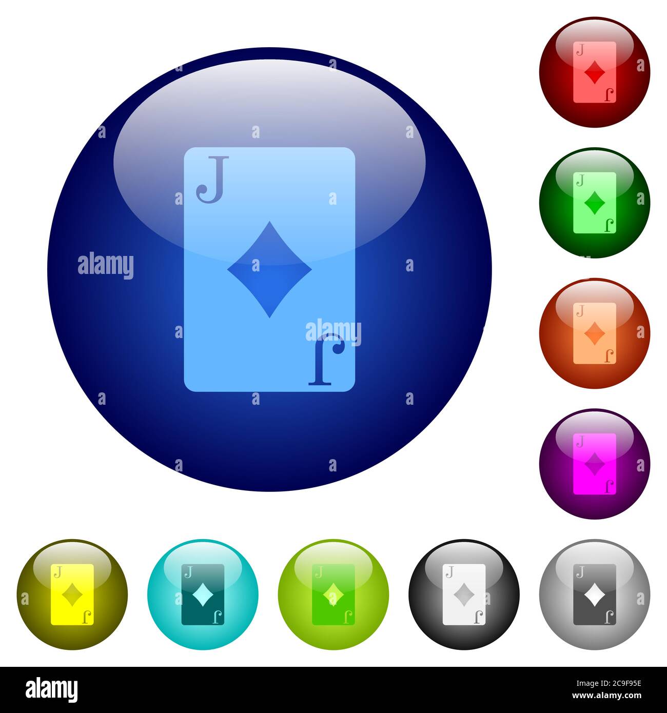 Jack of diamonds card icons on round color glass buttons Stock Vector ...