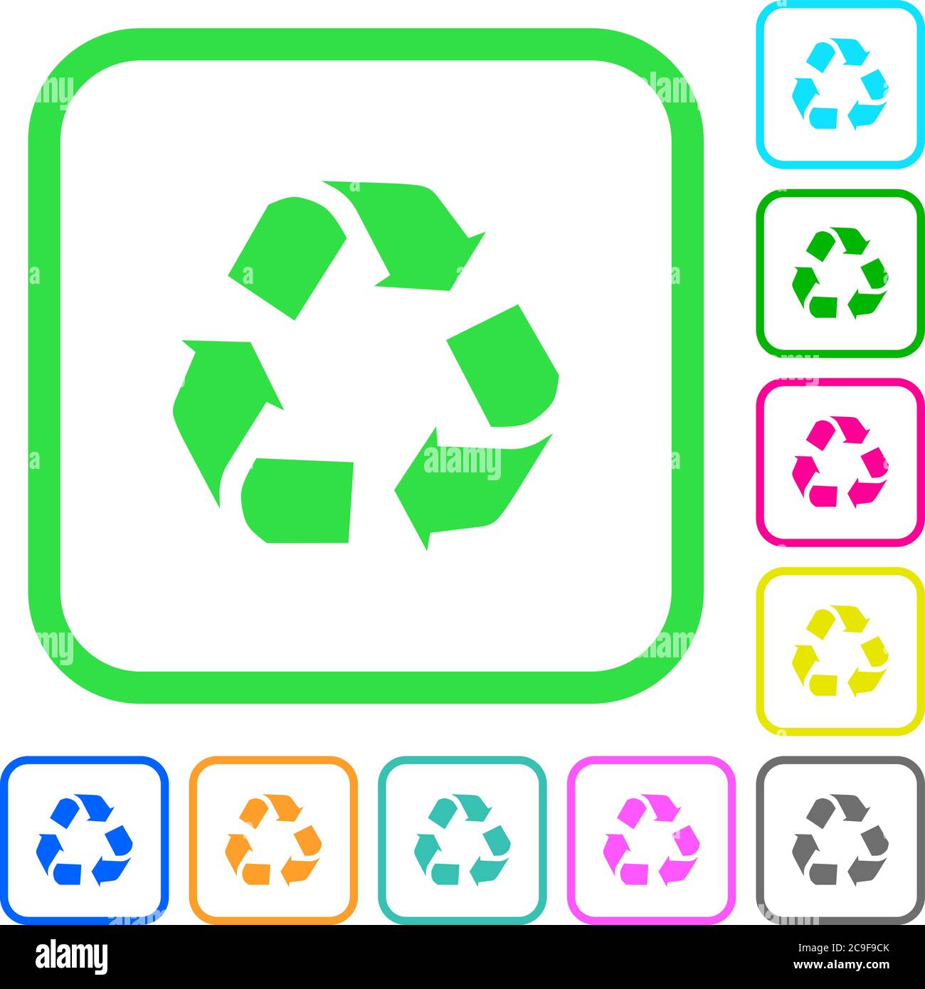 Recycling vivid colored flat icons in curved borders on white ...