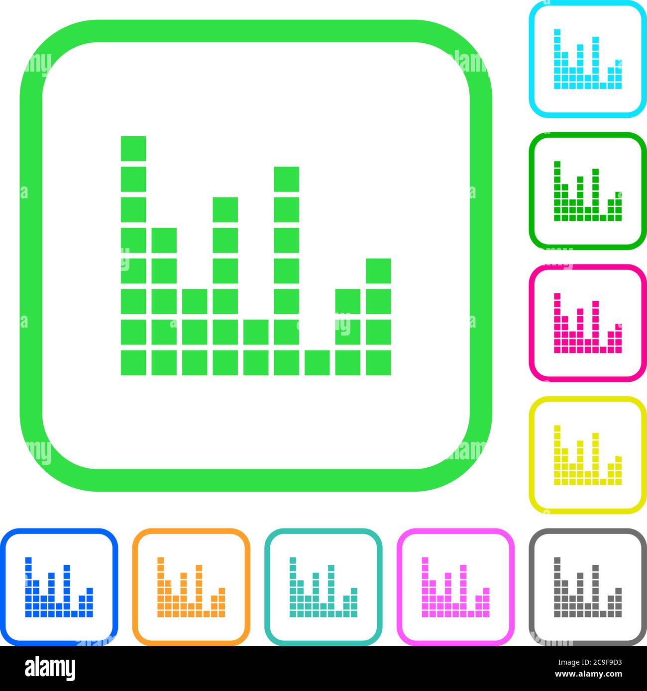 Sound bars vivid colored flat icons in curved borders on white ...