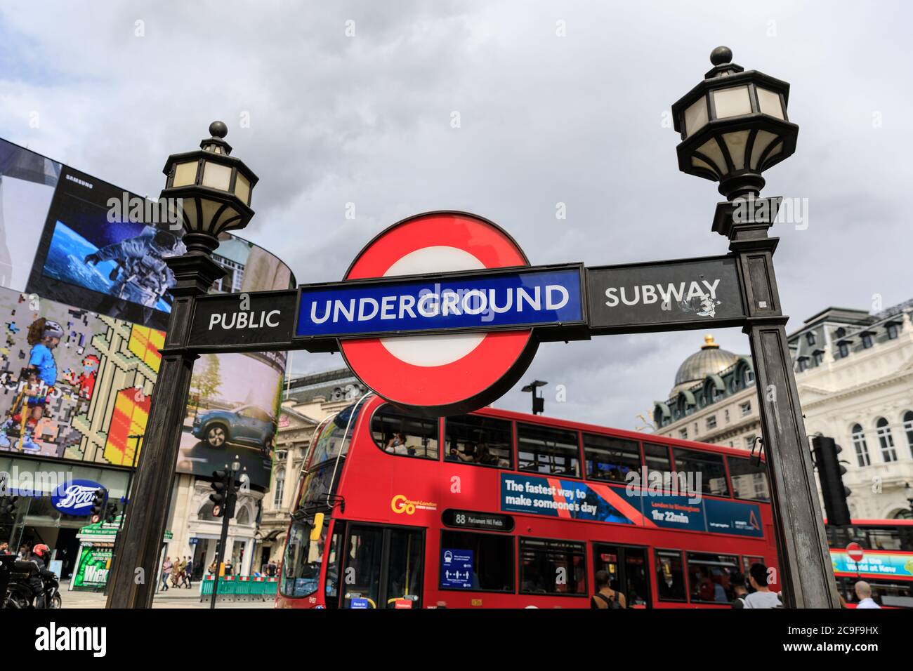Picadilly Circus, iconic Underground public subway and tube station ...