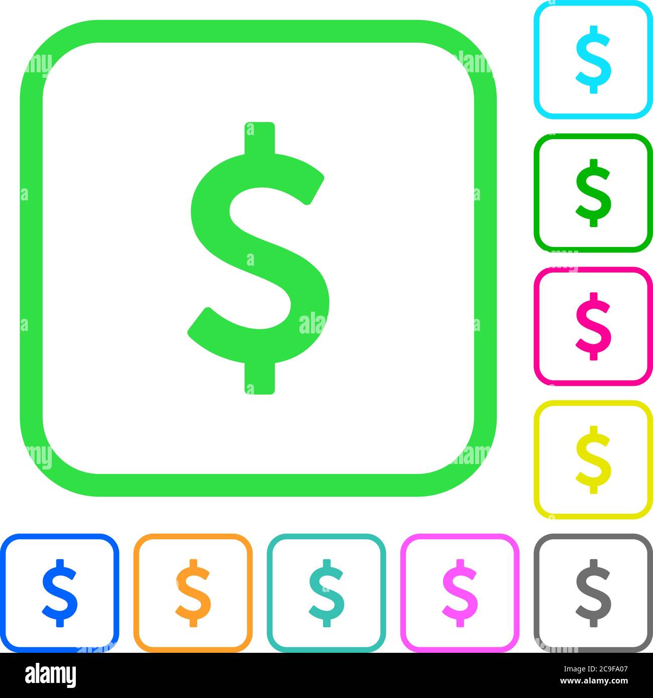 Dollar sign vivid colored flat icons in curved borders on white ...