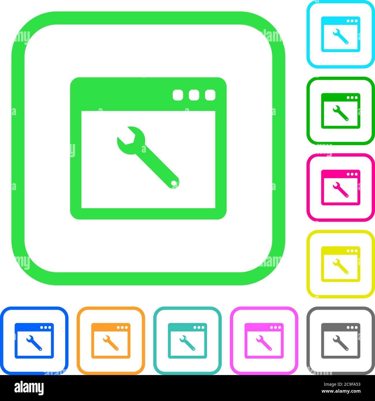 Application maintenance vivid colored flat icons in curved borders on ...