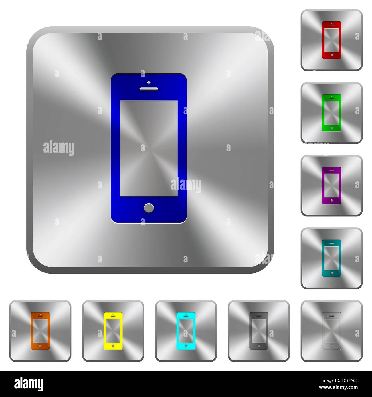 Cellphone with blank display engraved icons on rounded square glossy ...