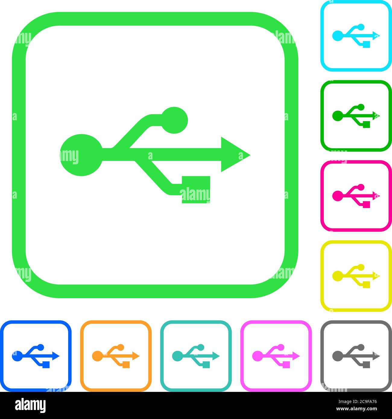 USB connection vivid colored flat icons in curved borders on white ...