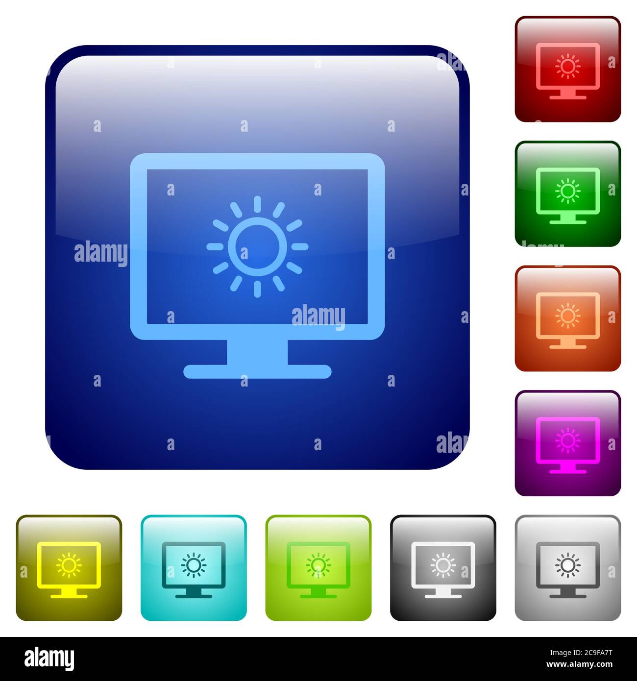 Adjust screen brightness icons in rounded square color glossy button ...