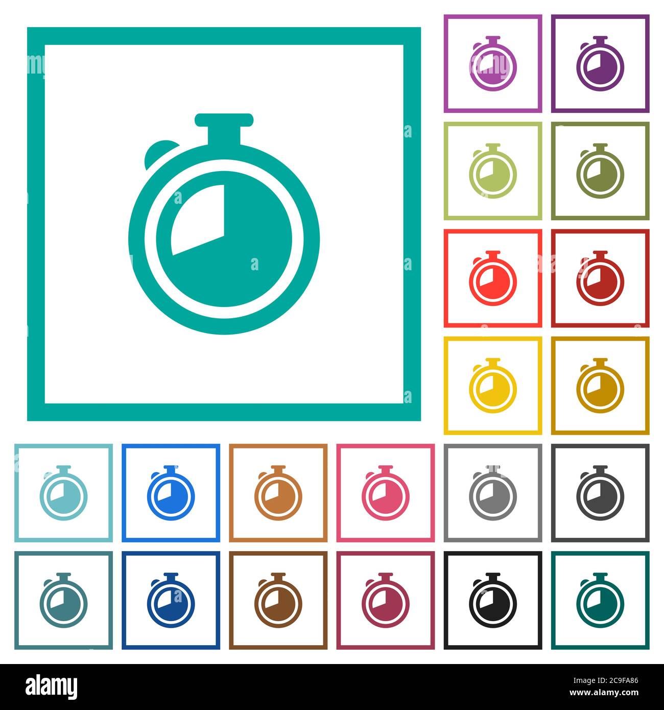Timer flat color icons with quadrant frames on white background Stock ...