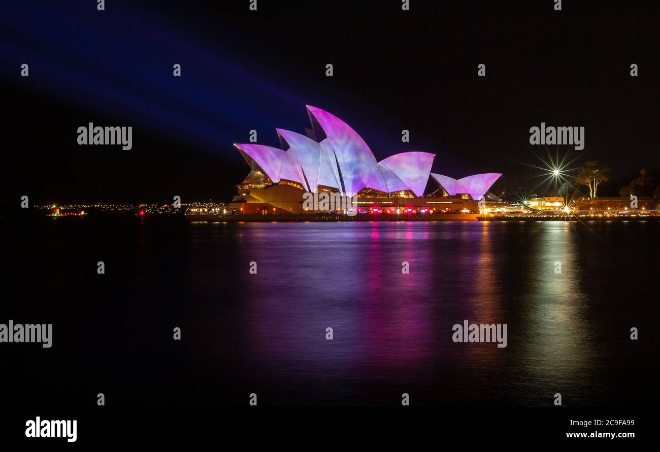 Sydney Opera House lit up with colours in winter Stock Photo - Alamy