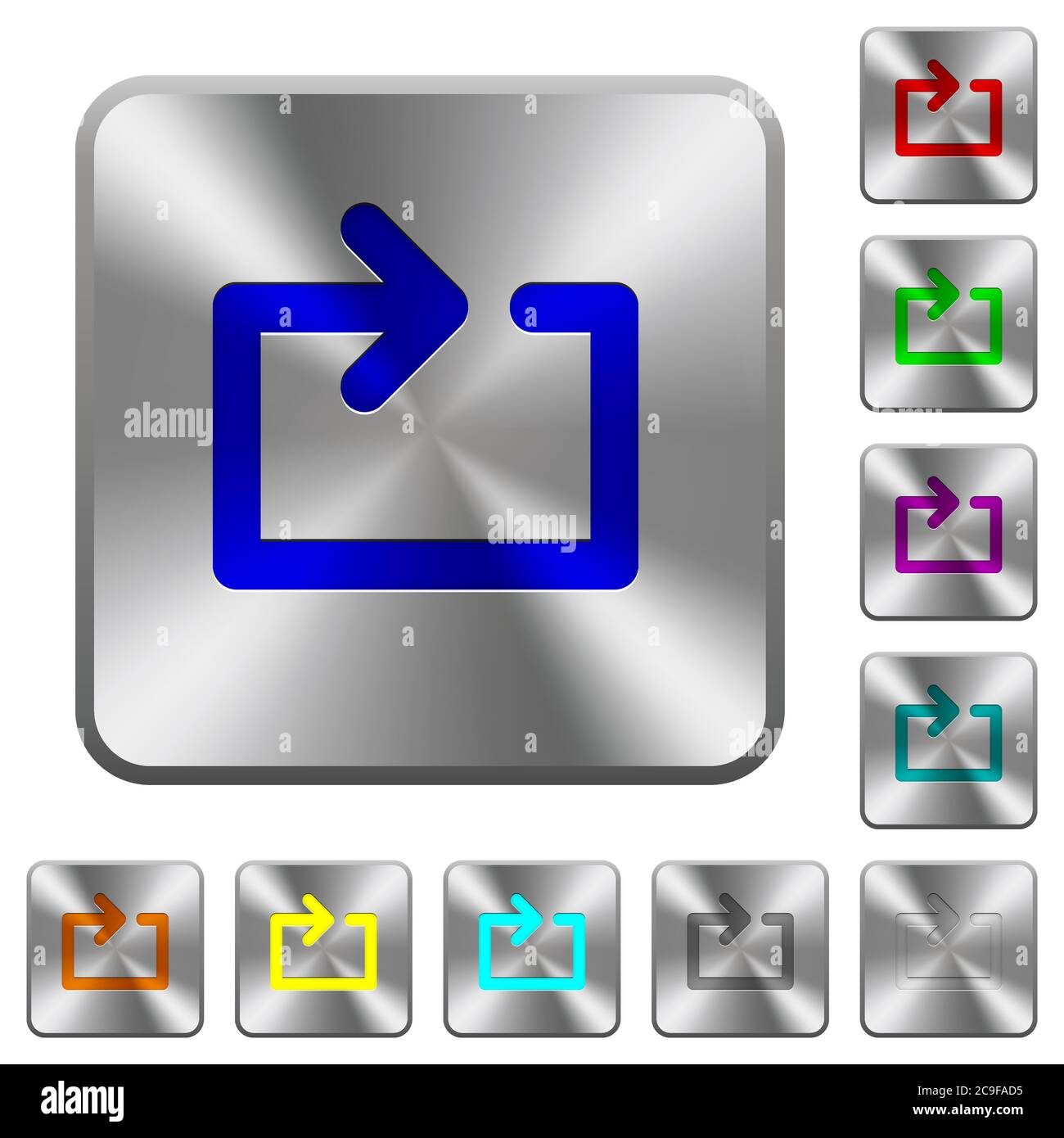 Media loop engraved icons on rounded square glossy steel buttons Stock ...