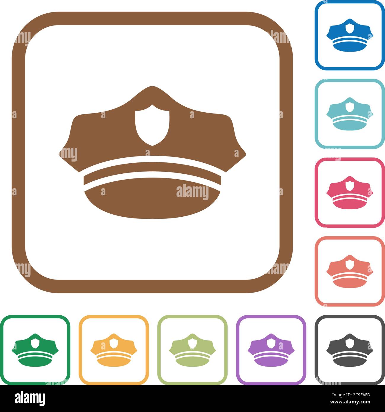 Police hat simple icons in color rounded square frames on white ...