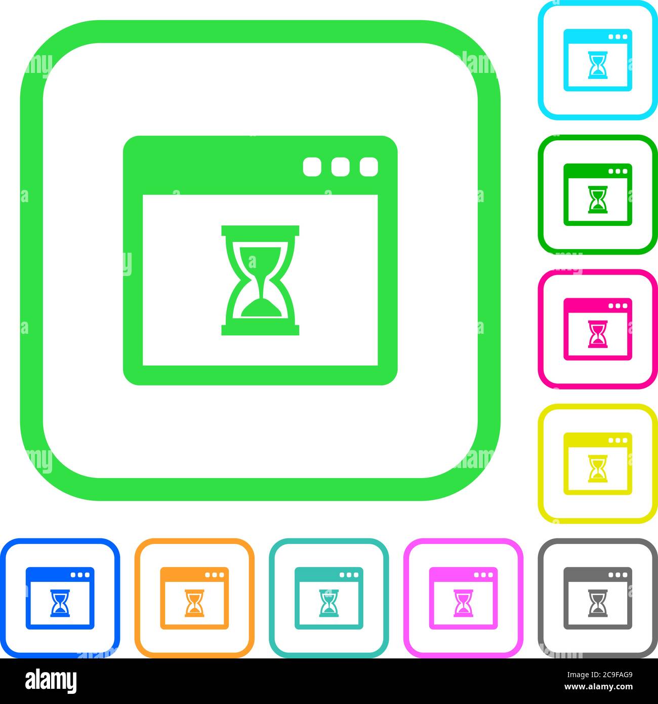 Waiting application vivid colored flat icons in curved borders on white ...