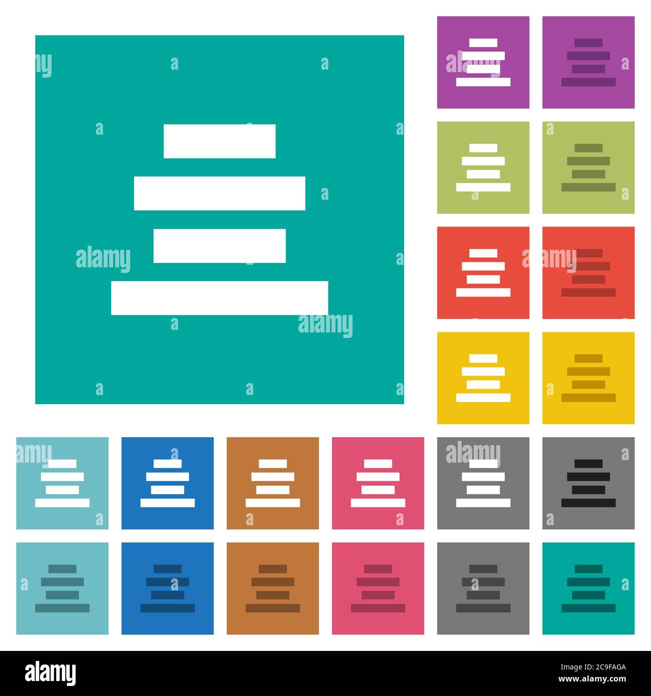 Text align center multi colored flat icons on plain square backgrounds ...