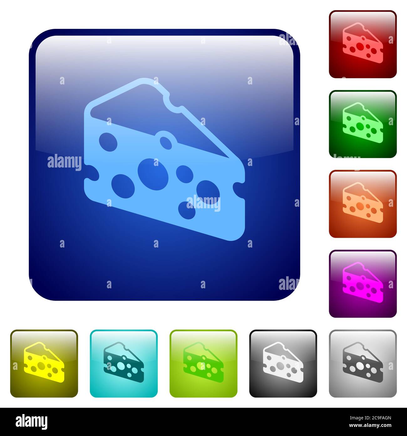 Slice of cheese icons in rounded square color glossy button set Stock ...
