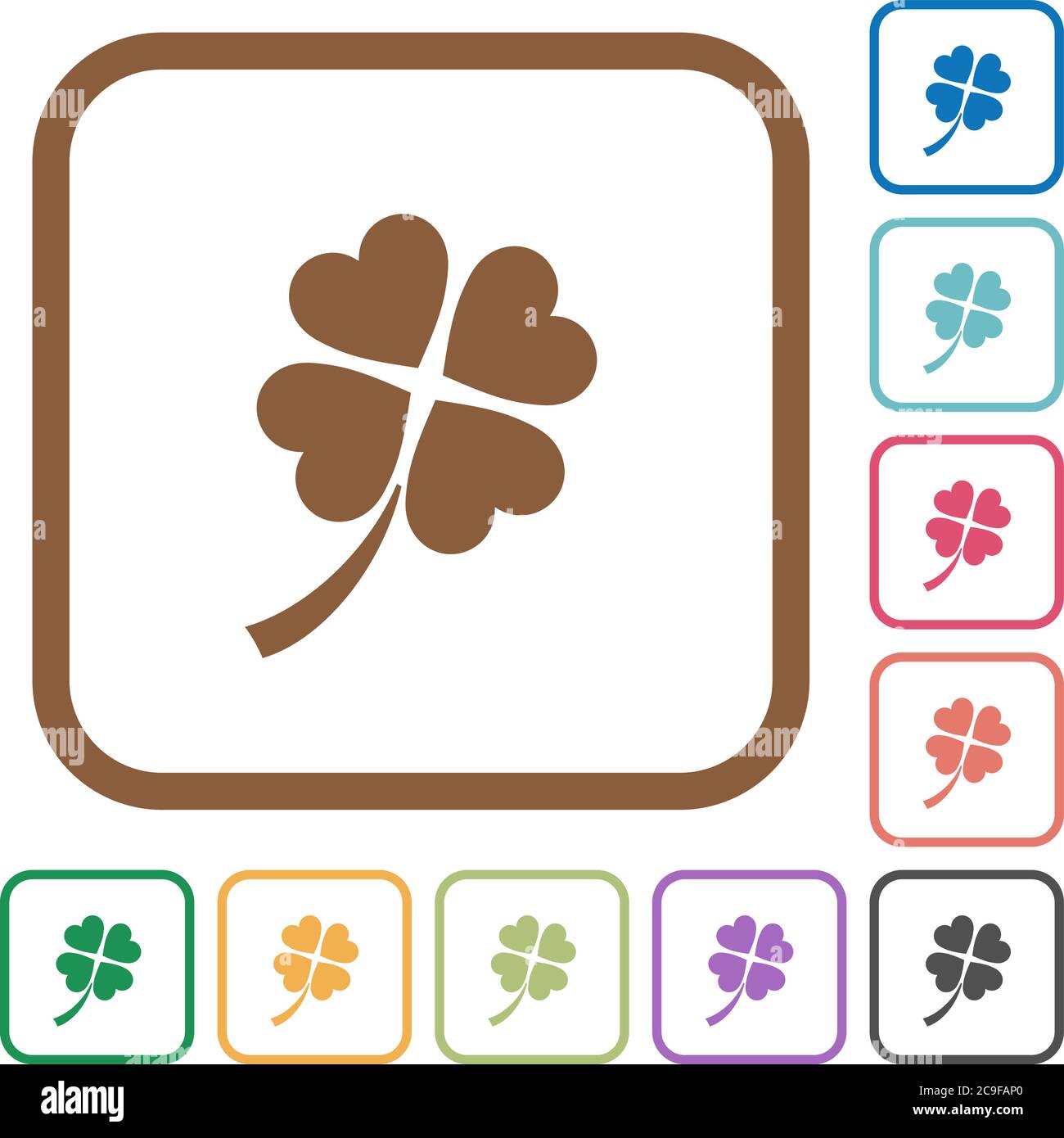 Four leaf clover simple icons in color rounded square frames on white background Stock Vector ...