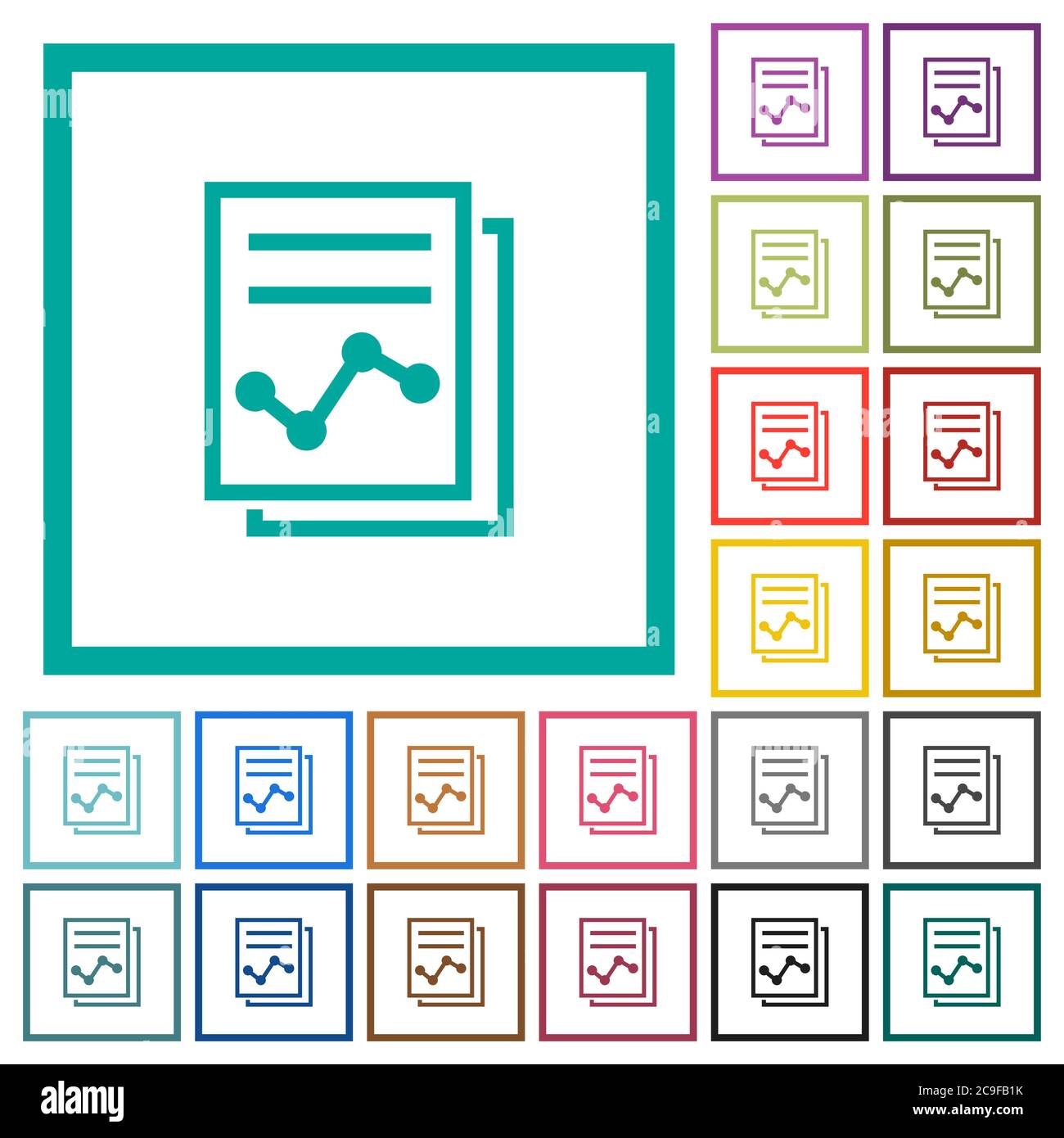 Report with graph flat color icons with quadrant frames on white ...