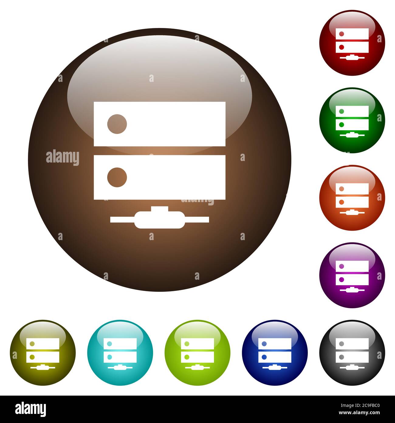 Network drive white icons on round color glass buttons Stock Vector ...