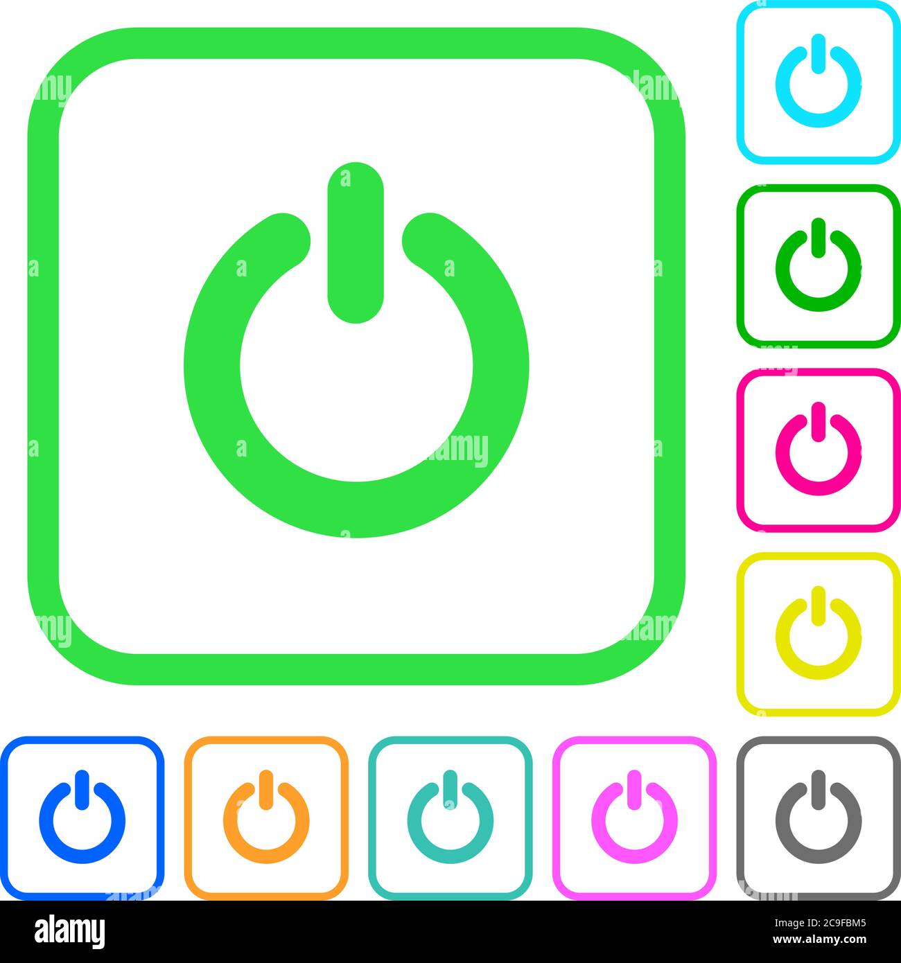 Power switch vivid colored flat icons in curved borders on white ...
