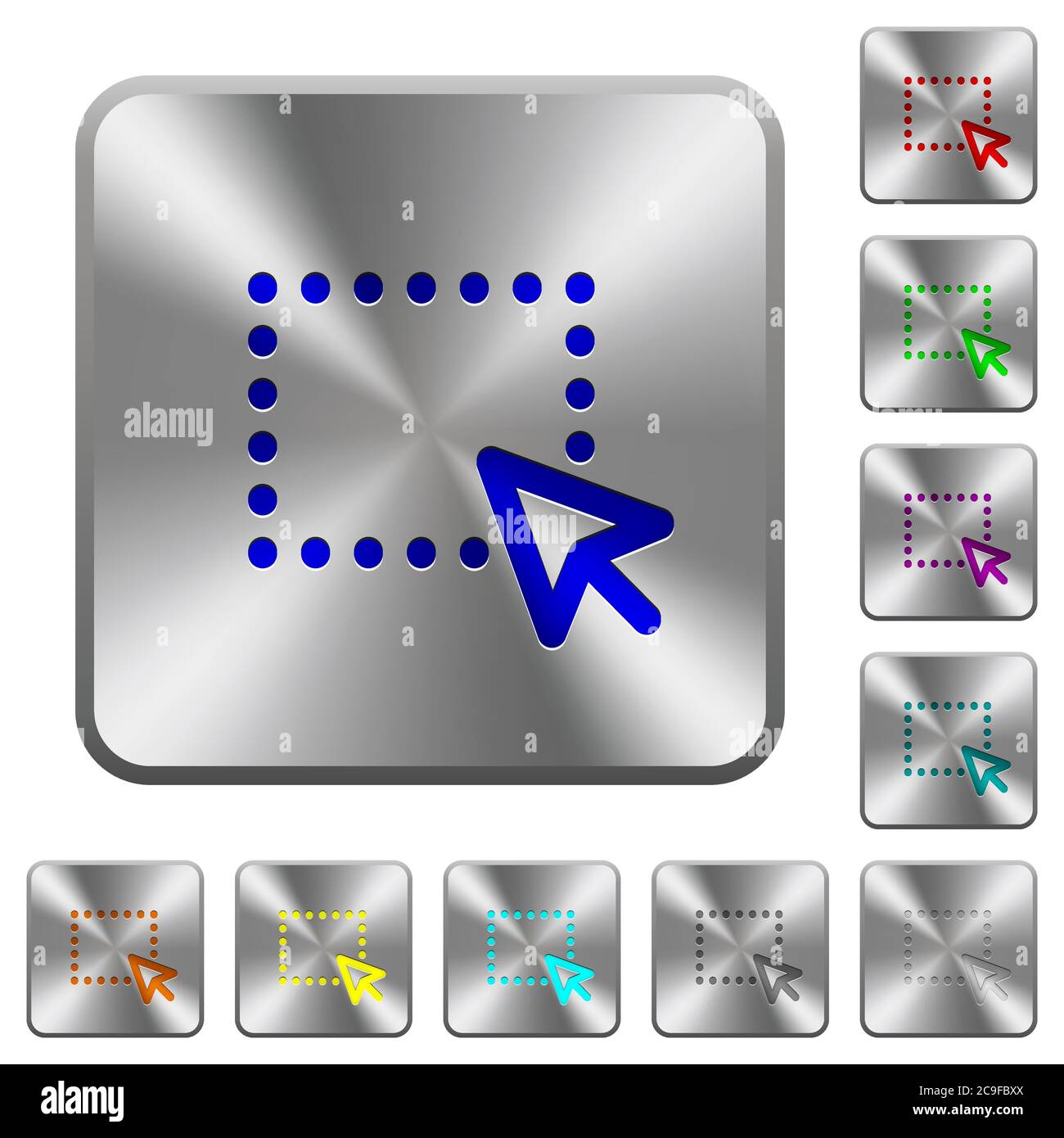 Drag and drop operation engraved icons on rounded square glossy steel ...