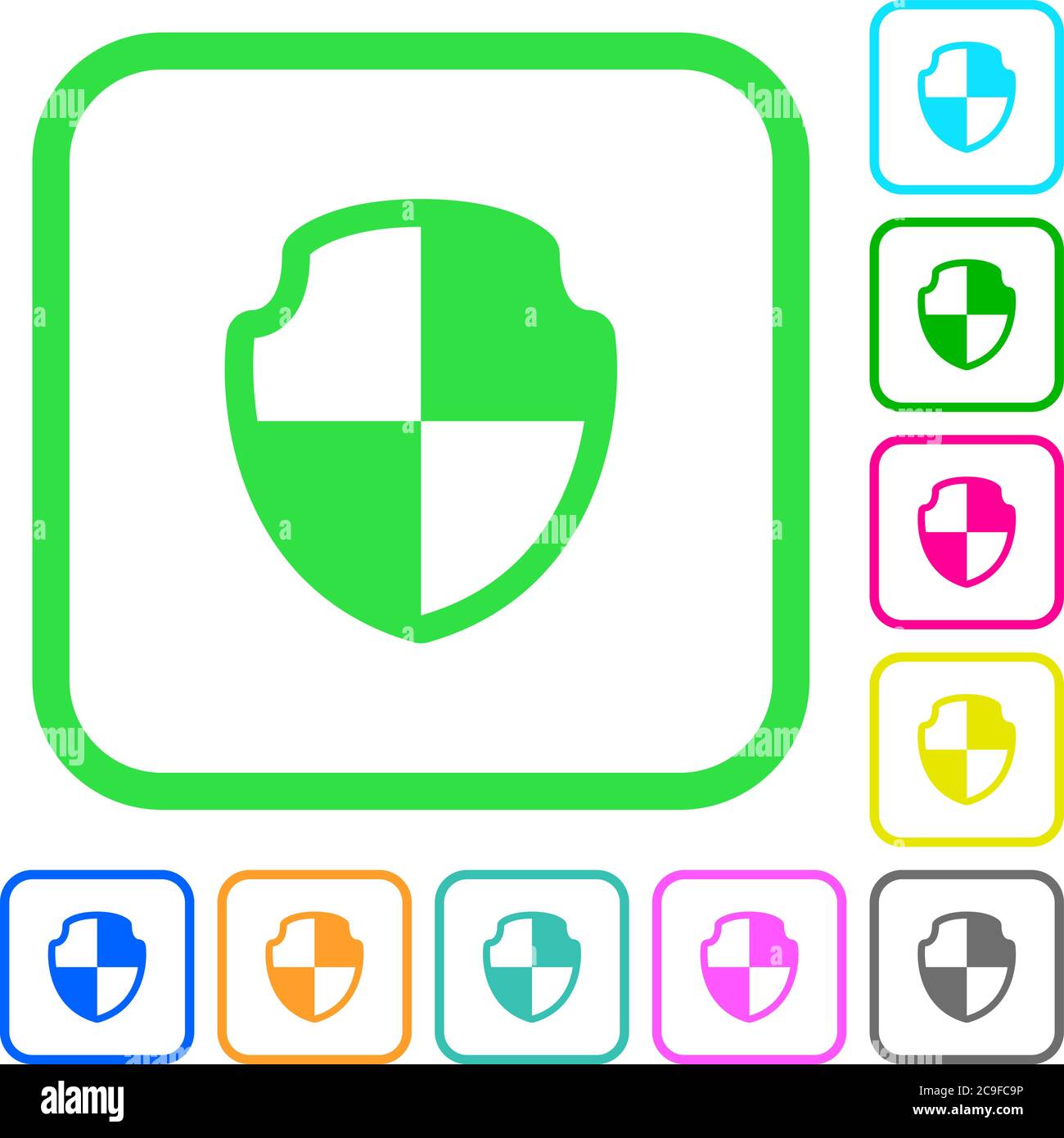 Shield vivid colored flat icons in curved borders on white background ...