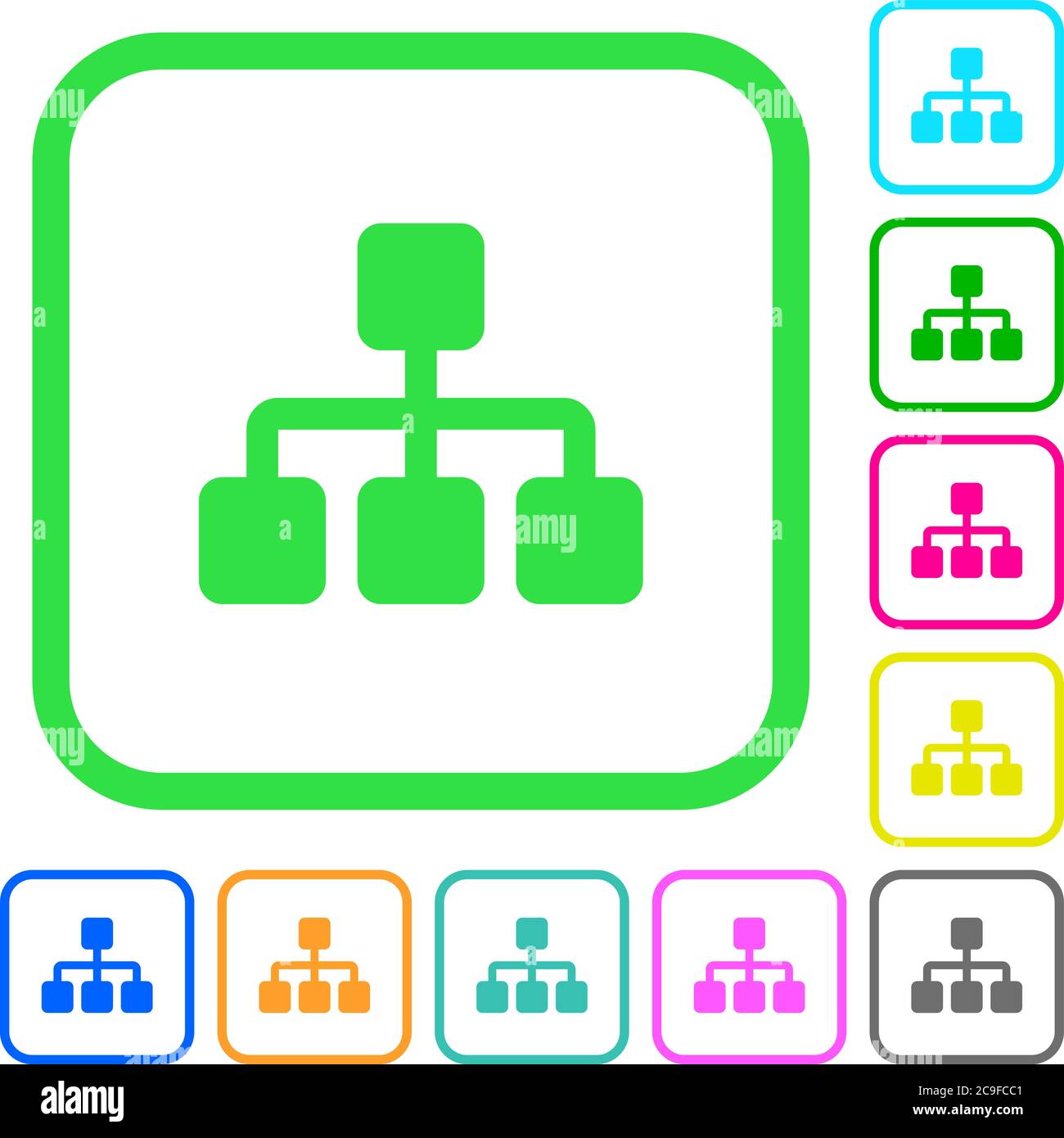 Network vivid colored flat icons in curved borders on white background ...