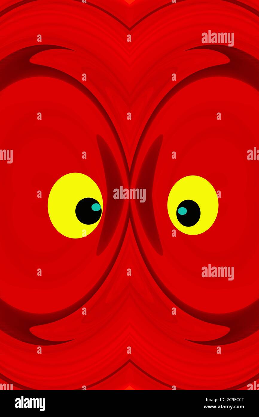 red color highlighted cartoon eyes pattern digital created framed art ...