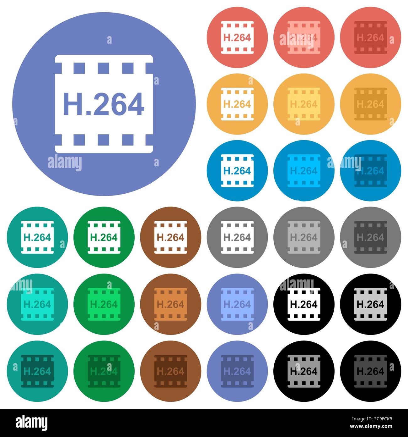 H.264 movie format multi colored flat icons on round backgrounds ...