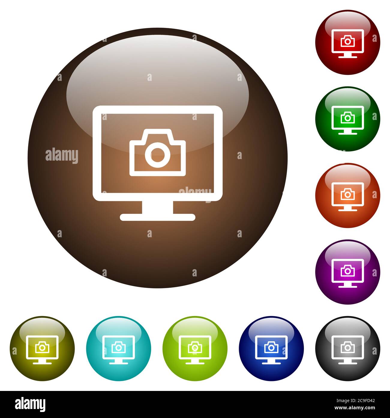 Make screenshot white icons on round color glass buttons Stock Vector ...