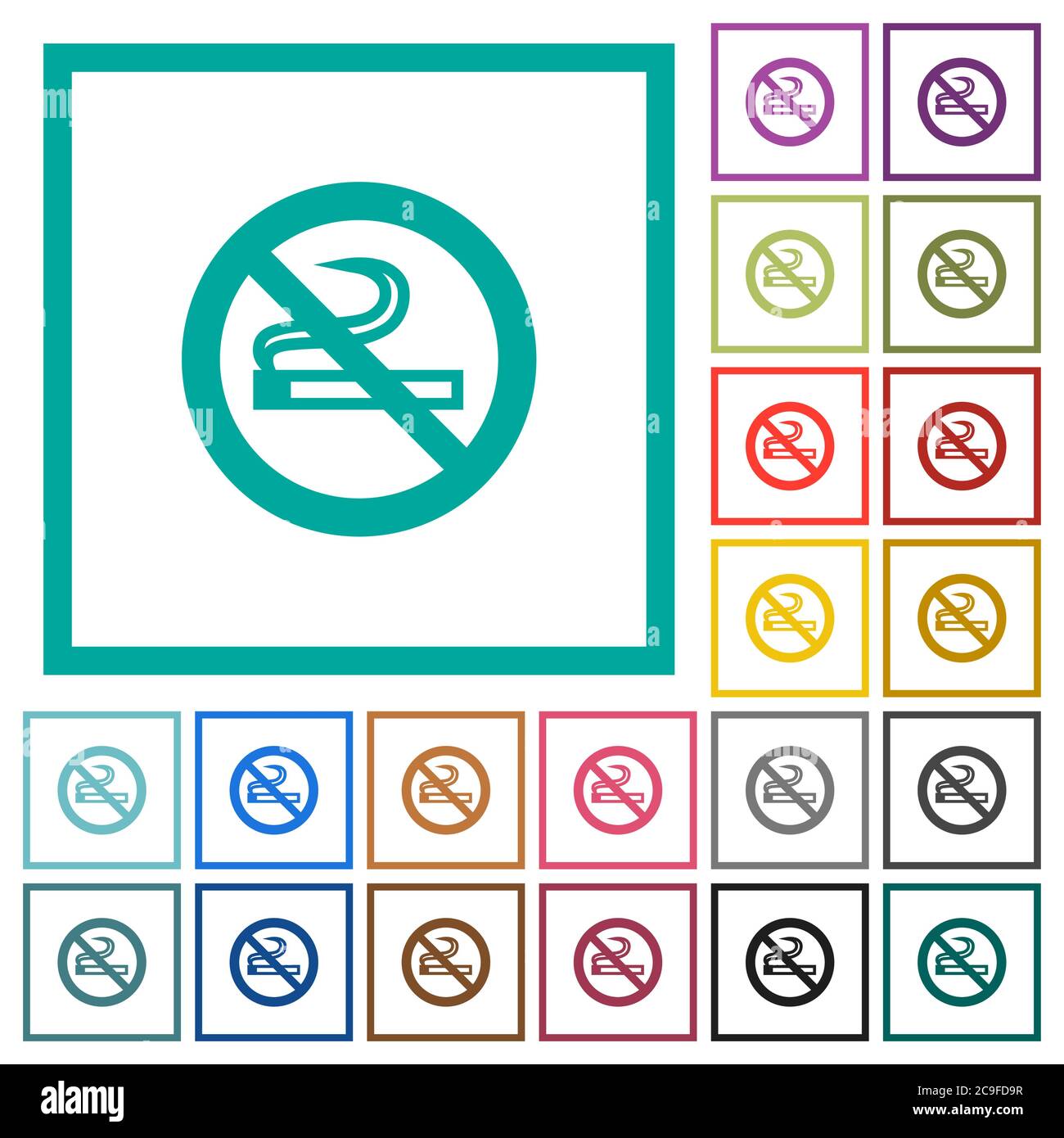 No smoking sign flat color icons with quadrant frames on white ...