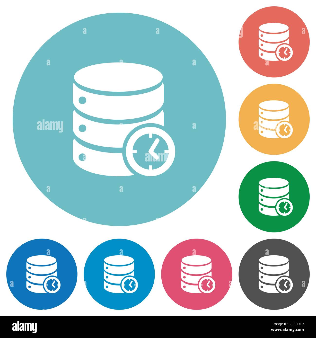 Database timed events flat white icons on round color backgrounds Stock ...
