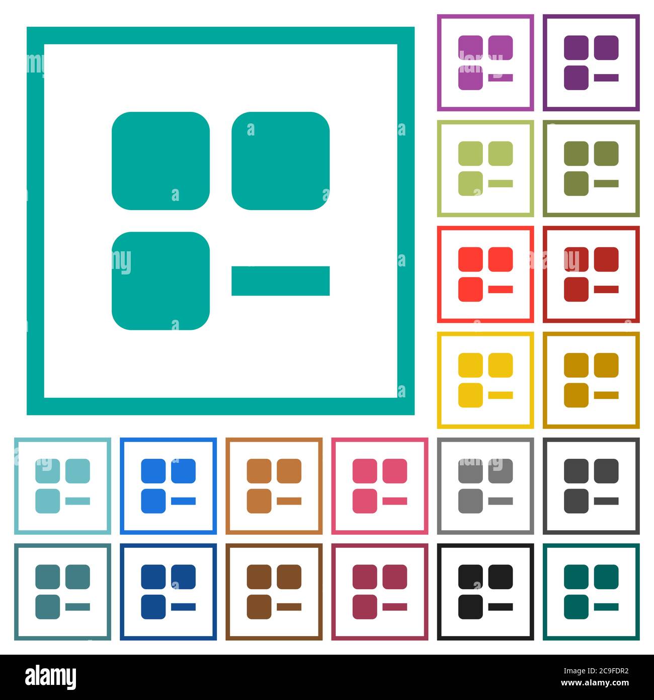 Remove component flat color icons with quadrant frames on white ...
