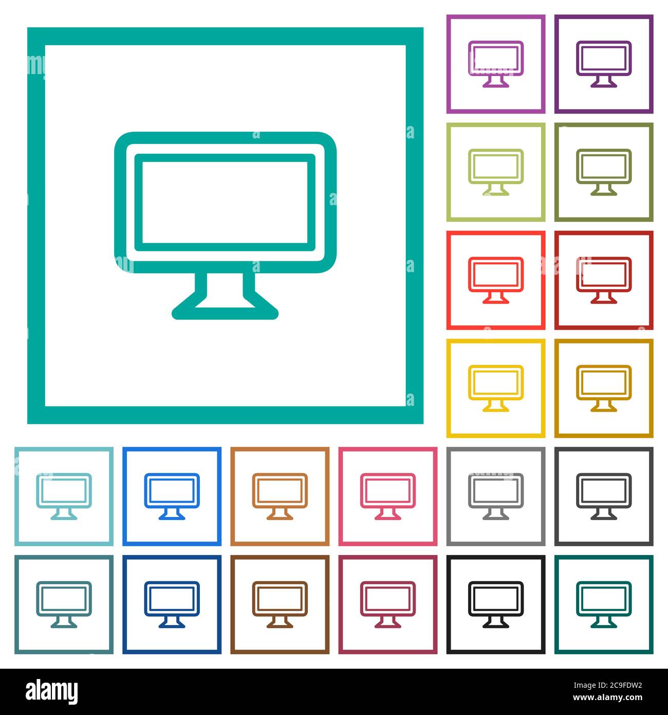 Single monitor flat color icons with quadrant frames on white ...