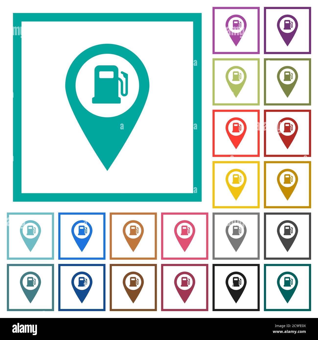 Gas station GPS map location flat color icons with quadrant frames on ... Gas station GPS map location flat color icons with quadrant frames on ...