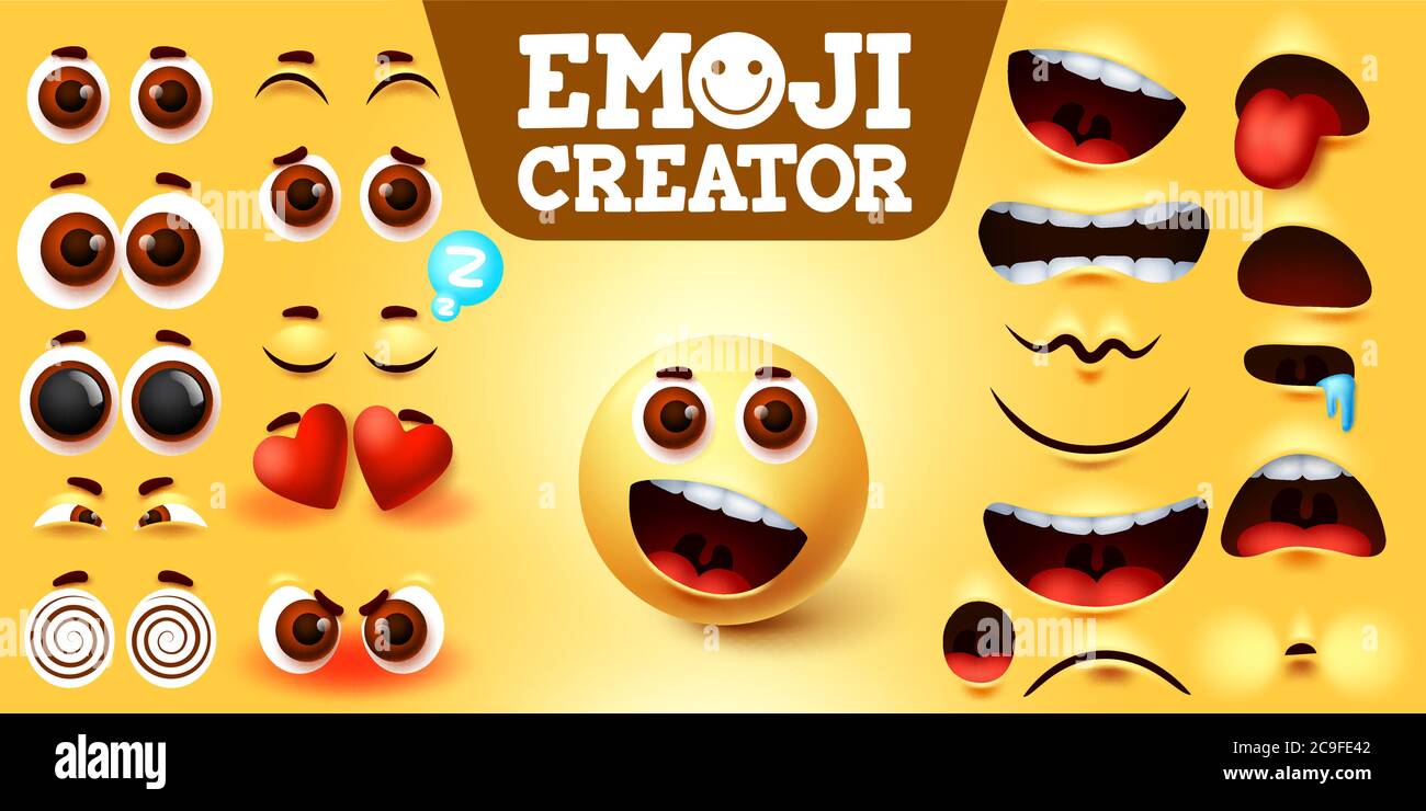Emojis smiley creator happy vector set. Emoji maker character kit with ...