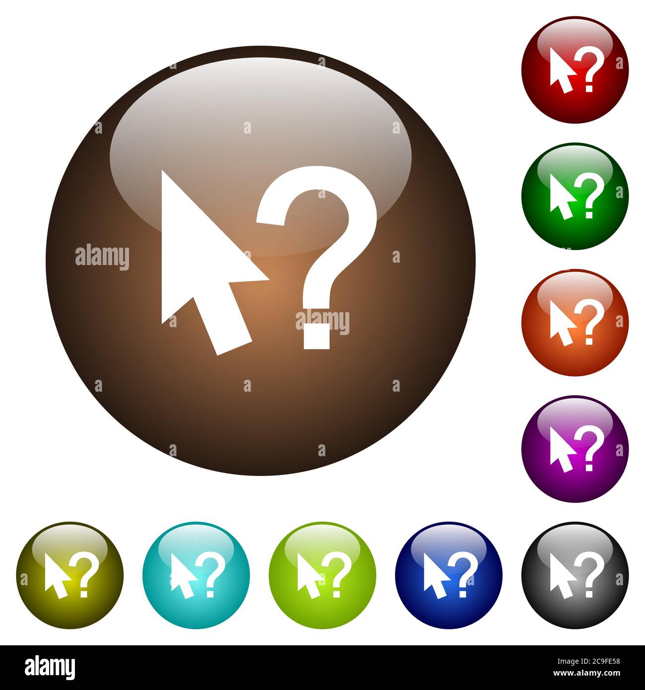 Help cursor white icons on round color glass buttons Stock Vector Image ...