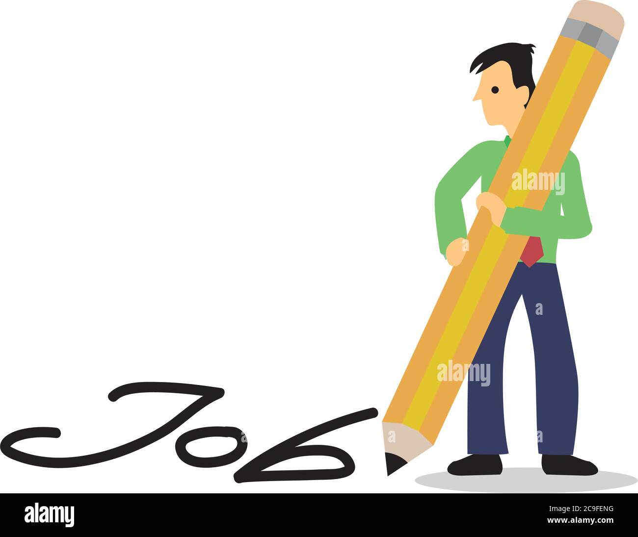 Man writes Job with giant pencil on the floor. Cocnept of career ...