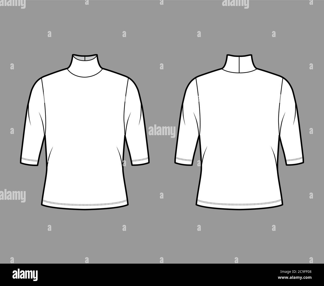 Turtleneck jersey sweater technical fashion illustration with elbow ...