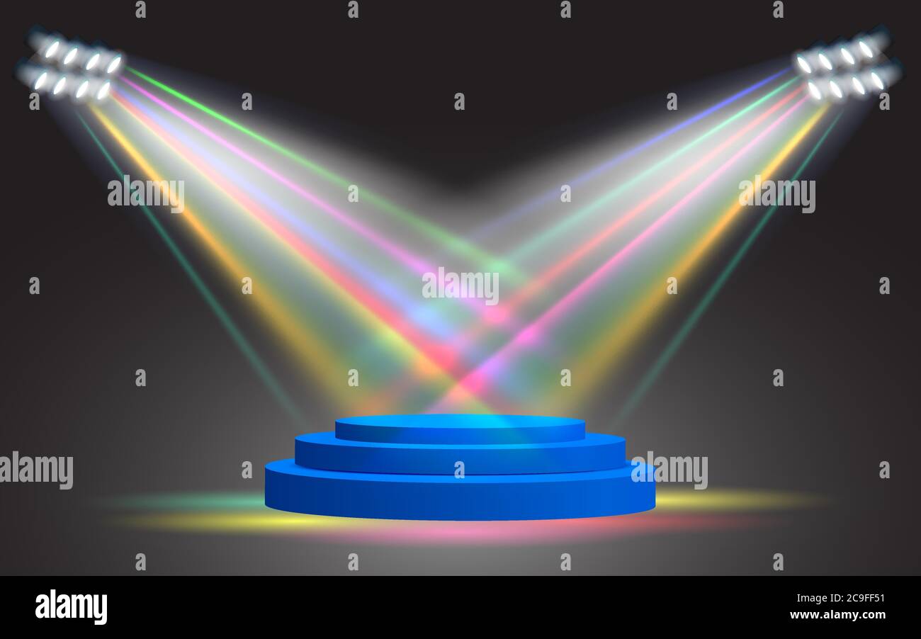 blue stand with colorful spotlight in the studio room Stock Vector ...