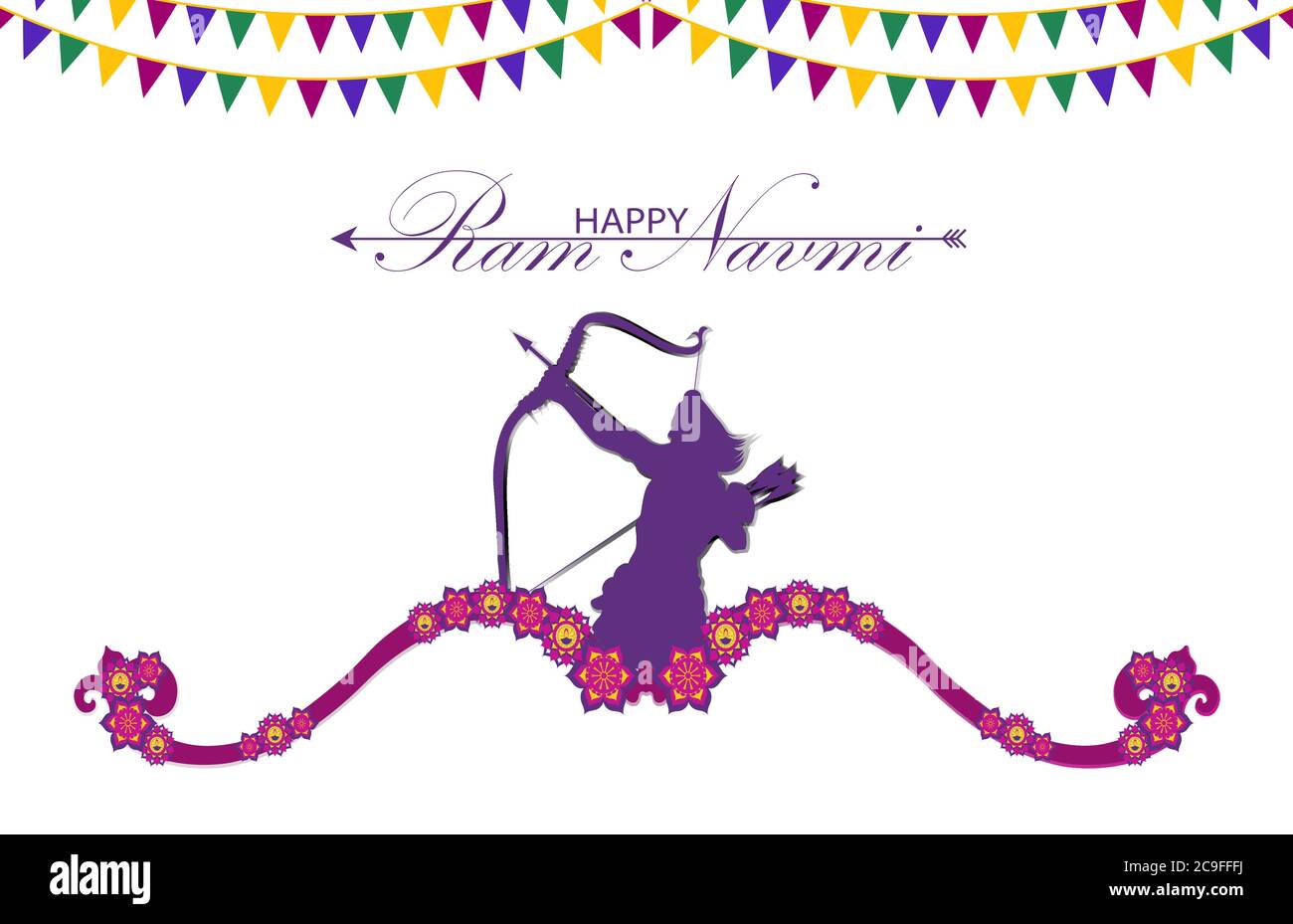 Vector Illustration of bow, arrow, and Lord Rama. Greeting card with ...