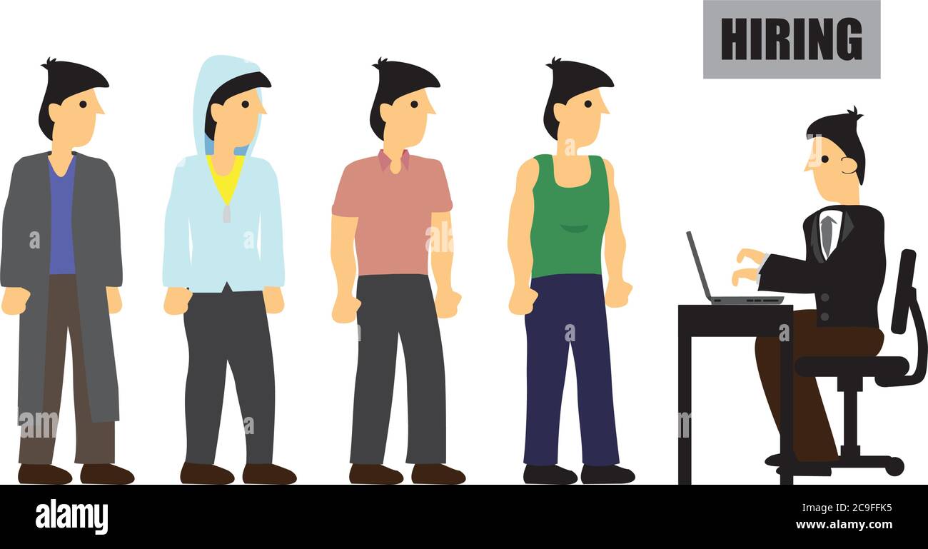 People queuing in line to get hire. Concept of corporate recruitment or ...