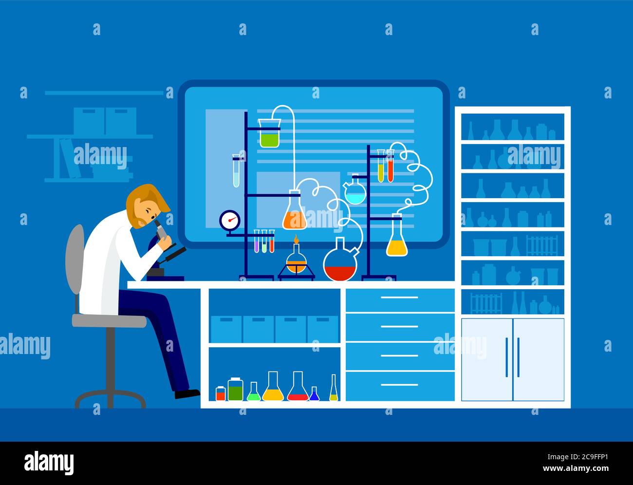 laborant scientist working at science lab. Chemical experiment lab ...