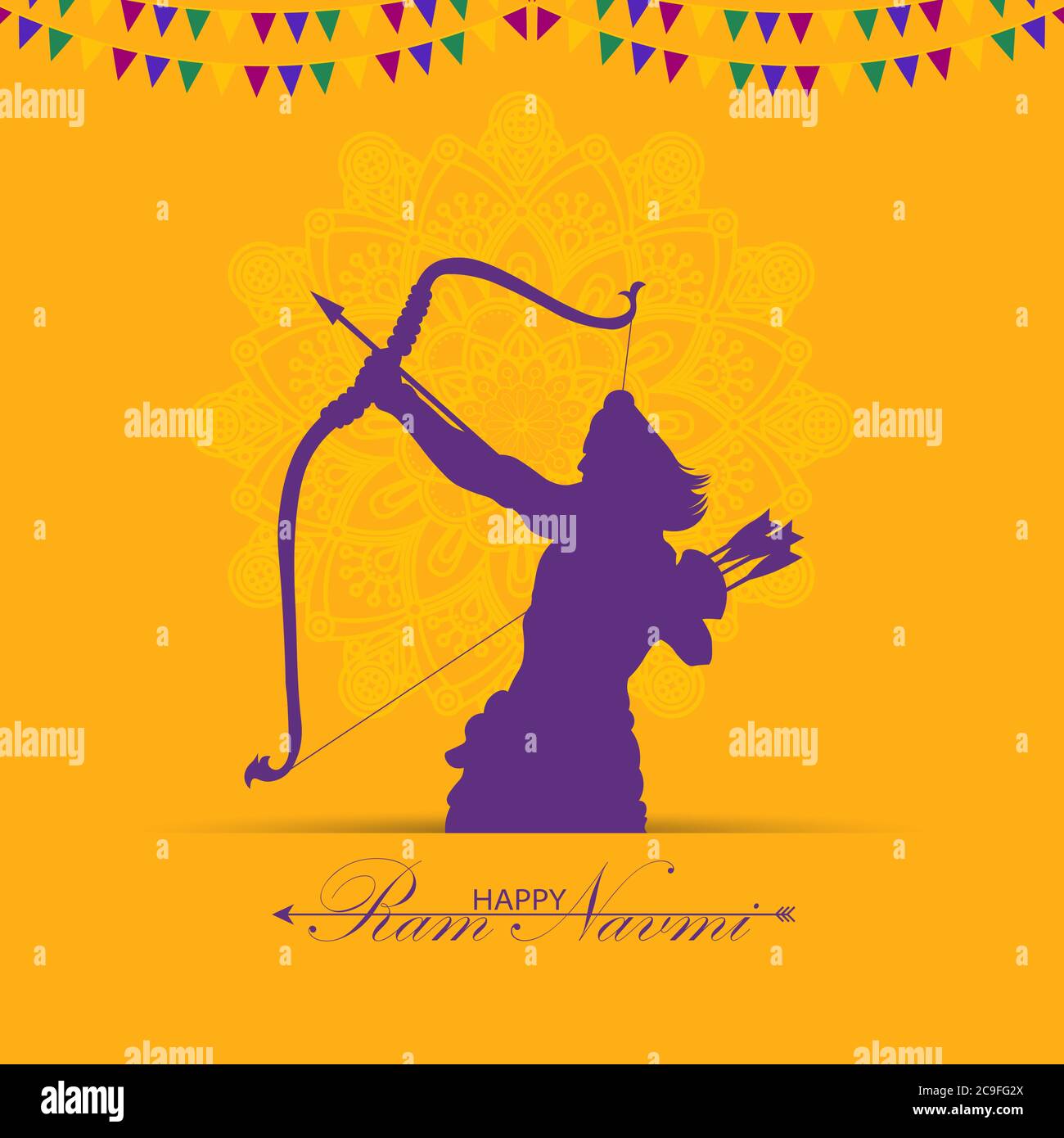 Vector Illustration of bow, arrow, and Lord Rama. Greeting card with ...