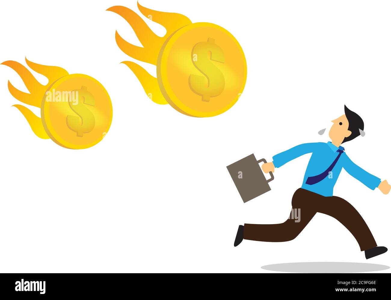 Businessman running away from the crashing of dollar. Concept of ...