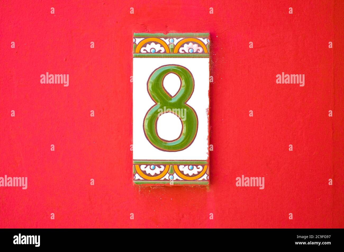 8, number eight, decorative digit on red background Stock Photo - Alamy