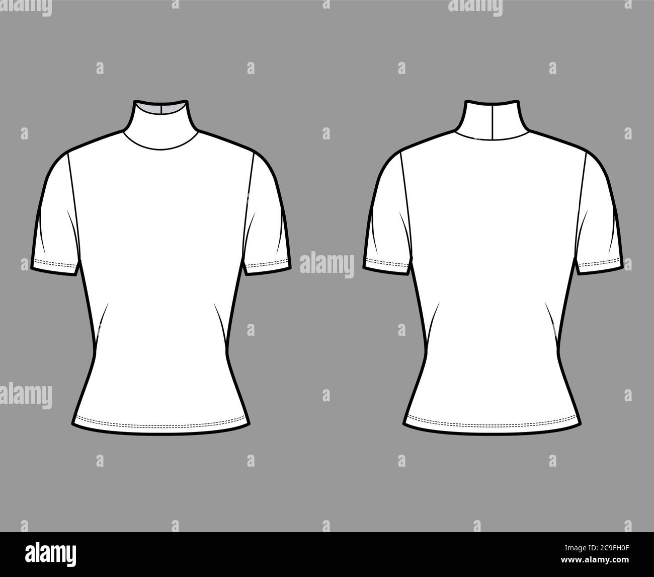 Turtleneck jersey sweater technical fashion illustration with short ...